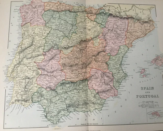ANTIQUE MAP OF Spain & Portugal Map Of Europe Map Of The World Dated ...