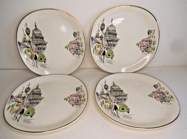 FOUR RARE VINTAGE Alfred Meakin 'St Pauls' Teaplates c. 1950's £151.52 ...