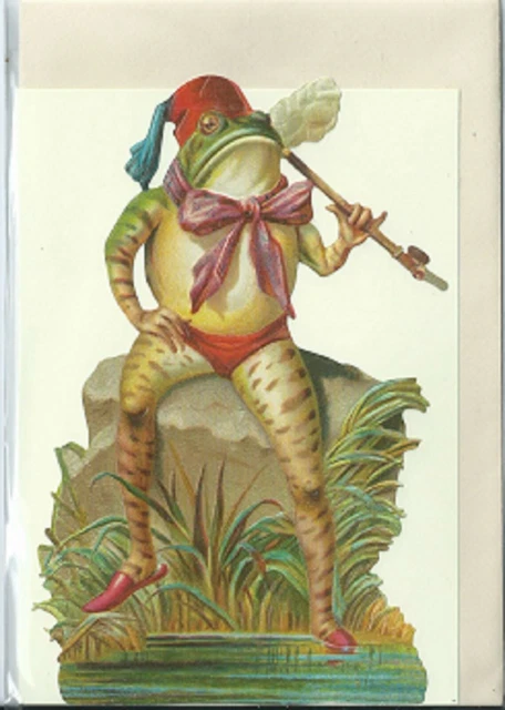 GLANZBILDER OBLATEN SCRAPS Glückwunschkarte Karte Frosch Kröte Unke ...