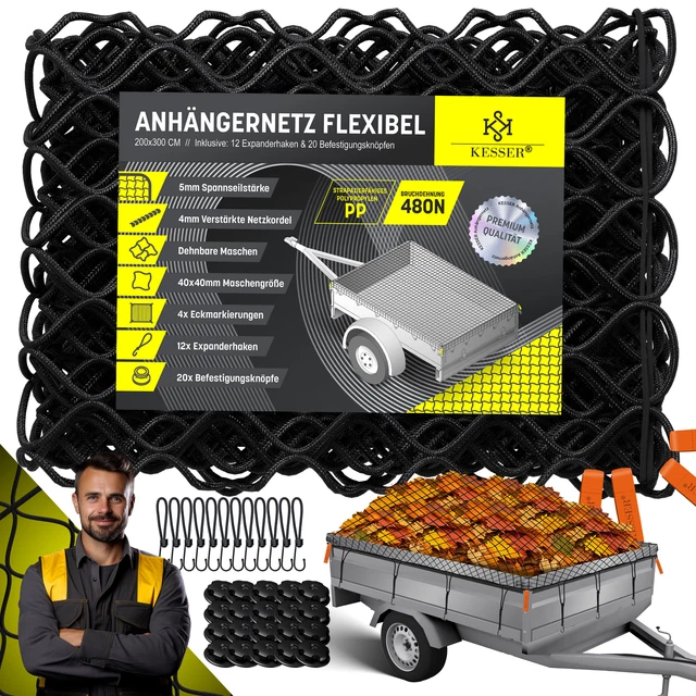 KESSER® ANHÄNGERNETZ 2X3M Dehnbar Containernetz mit Haken ...