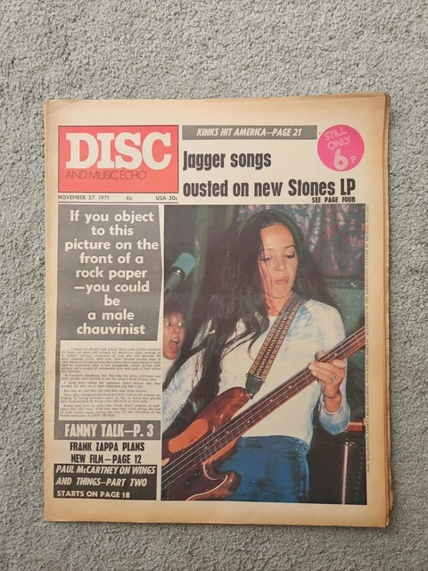 DISC AND MUSIC Echo November 27th 1971 Fanny Cover £12.00 - PicClick UK