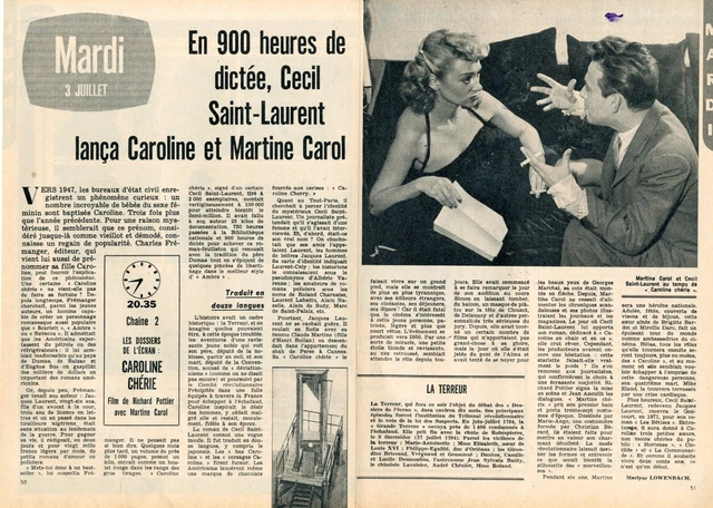 COUPURE DE PRESSE Clipping 1973 Martine Carol Cecil Saint Laurent (2 ...