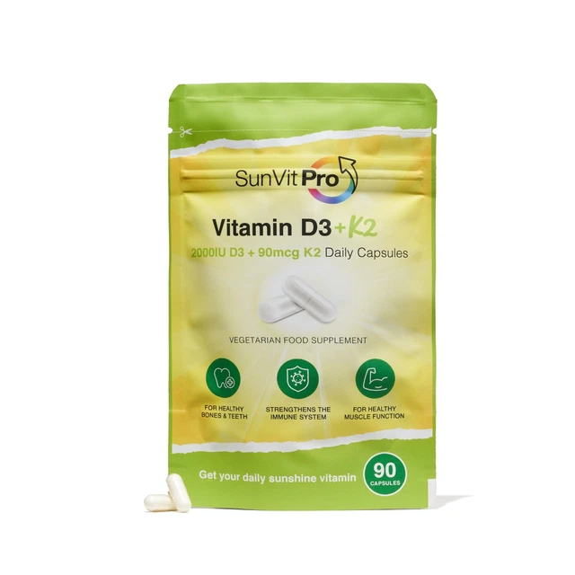 SUNVIT-PRO VITAMIN D 2000iu and Vitamin K2 MK7 90mcg Capsules - Vitamin ...