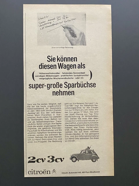 CITROEN 2CV 3CV Ente Oldtimer Sparbüchse Original 1967 Vintage Ad ...