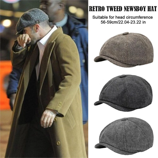 MENS FLAT CAP Tweed Baker Boy Hat Herringbone Newsboy Cap One Size ...