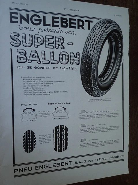 ENGLEBERT PNEU SUPER BALLON + bougie CHAMPION publicité papier ...