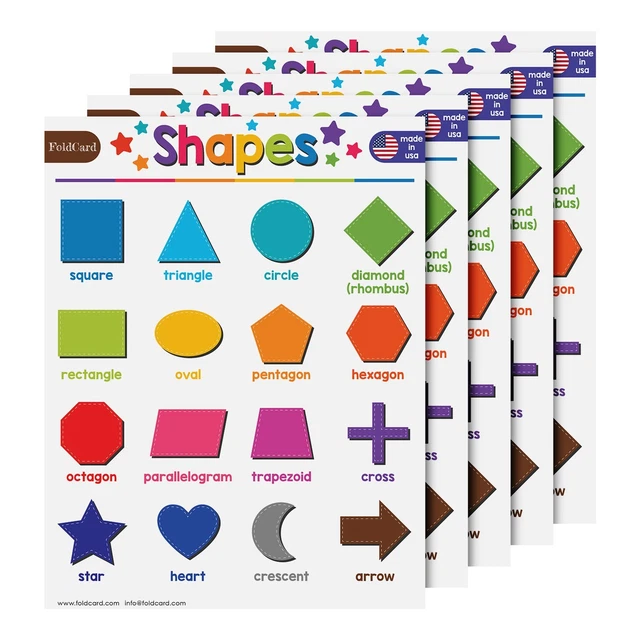 SHAPES EDUCATIONAL POSTER Learning Chart Classroom Home, 8.5 x 11, 5 ...