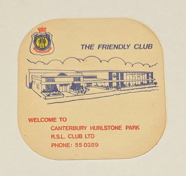VINTAGE 'CANTERBURY HURLSTONE Park RSL Club' Drinks Coaster $1.50 ...
