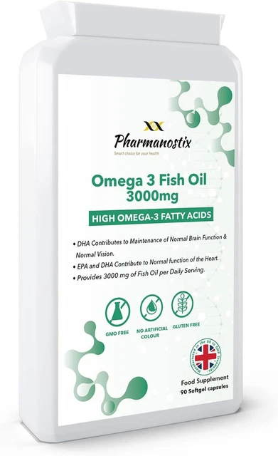 OMEGA 3 FISH Oil 1000mg Softgels - High Potency 90 Capsules for Heart ...