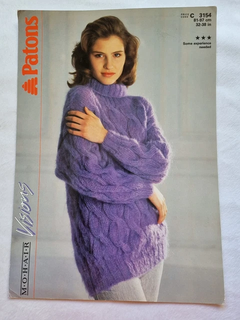 PATONS KNITTING PATTERN 3154 - Ladies Cabled Mohair Sweater - VGC $13. ...