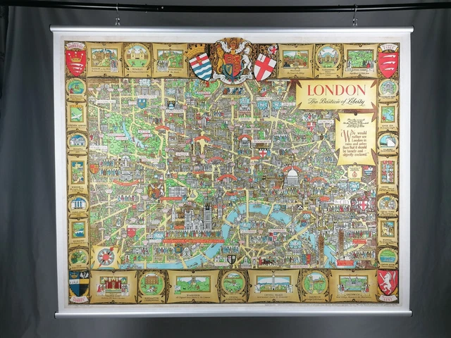 ORIGINAL 1946 'LONDON Bastion of Liberty' Pictorial Map By Kerry Lee ...