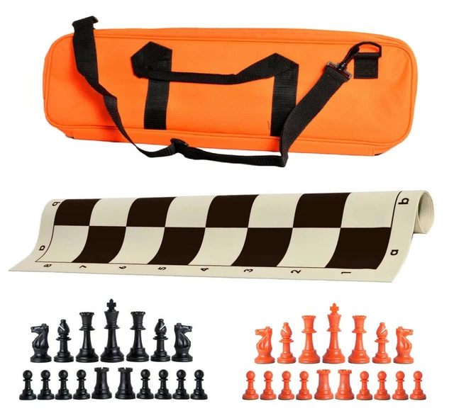 DELUXE TRIPLE WEIGHT Chess Set - Vinyl Board Pieces & Bag - Orange ...