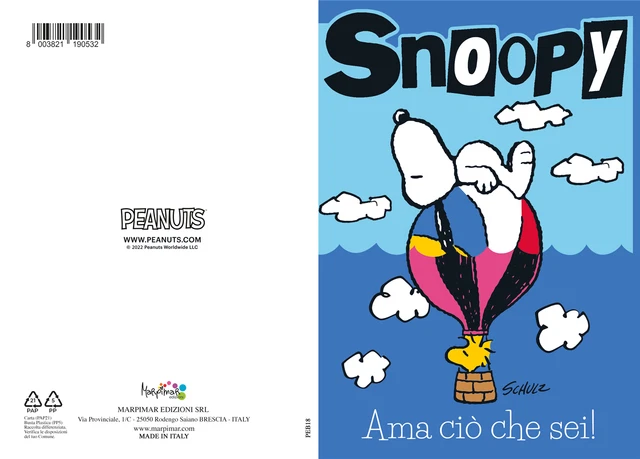 BIGLIETTO AUGURI COMPLEANNO Sagomato Snoopy Ama Ciò Che Sei | Marpimar ...