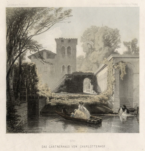 POTSDAM PARK SANSSOUCI Roman Bath Original Lithography Lindemann ...