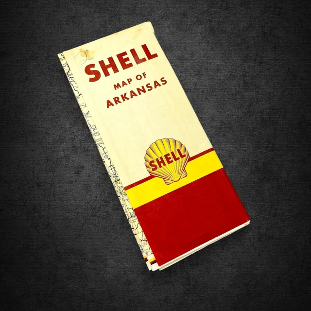 SHELL SERVICE STATION Map of Arkansas 1950s Vintage US State Folding ...