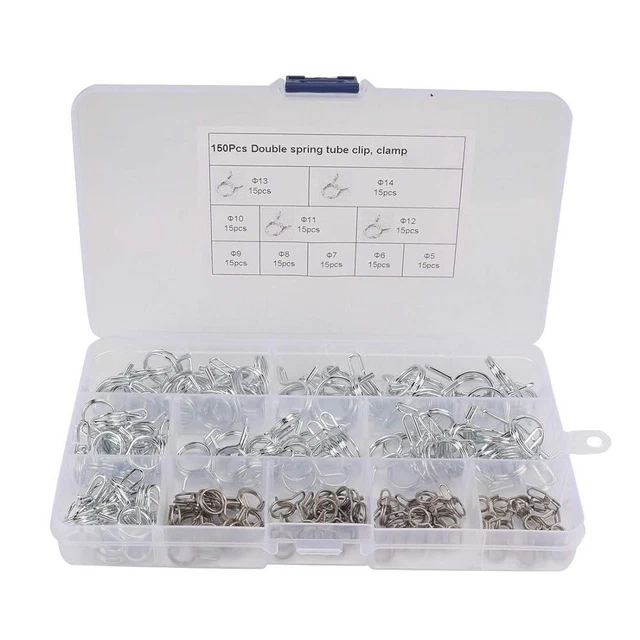 SPRING LOADED CLIPS Double Wire Hose Clamps 150 Pieces Total 5mm To ...