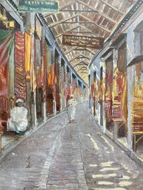 TRÈS BELLE PEINTURE panneau orientaliste huile XIXe Orientalisme souk ...