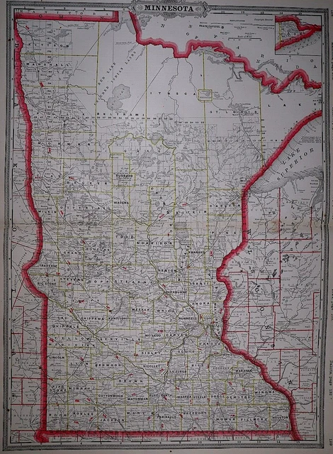 LG (17&X23&) 1889 Cram's Atlas County Map ~ MINNESOTA ~ RED LAKE INDIAN ...