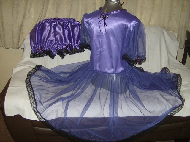 SISSY~MAIDS~ADULT BABY~UNISEX~TV/CD SATIN & Sheer Organza Dress With ...