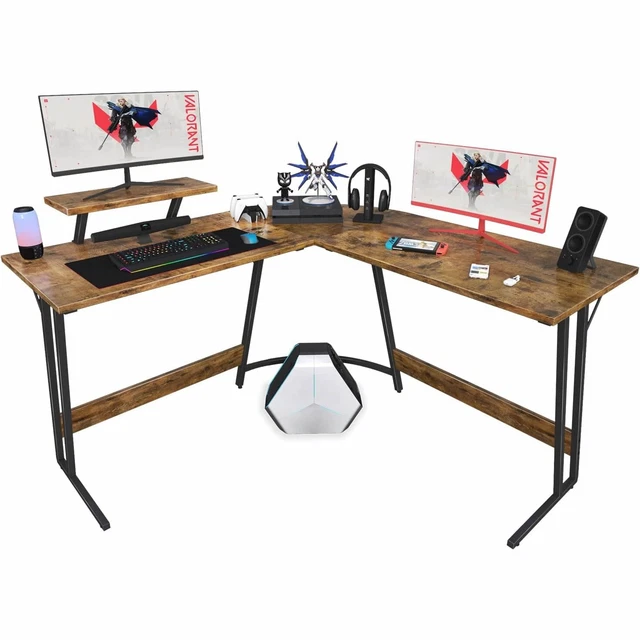 HOME L SHAPED Gaming Desk Laptop Computer Corner Table with Monitor ...