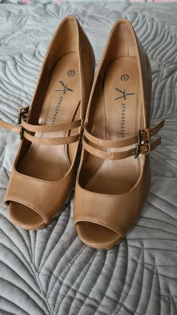 ATMOSPHERE BROWN PATENT Court stiletto thin heel Shoes £9.04 - PicClick UK