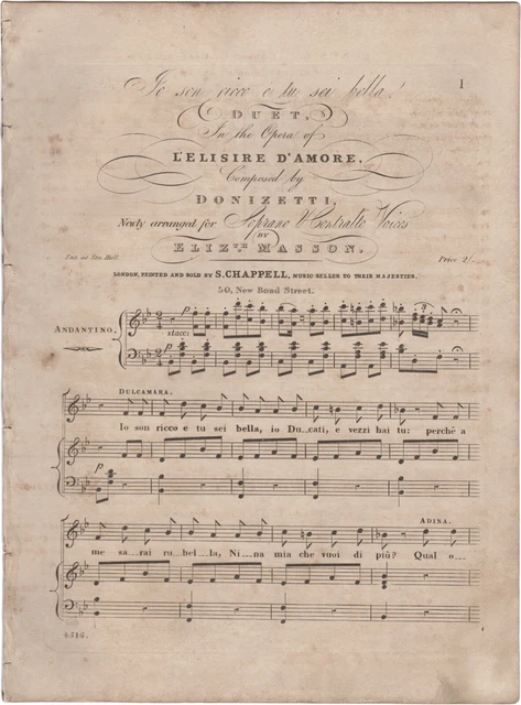 MESSON ELIZABETH MUSICA Opera DUET L’Elisir d’Amore Donizetti Chappell ...