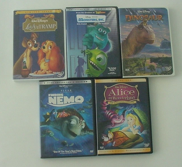 5 WALT DISNEY DVDs - Lady & Tramp, Monsters Inc, Dinosaur, Finding Nemo ...