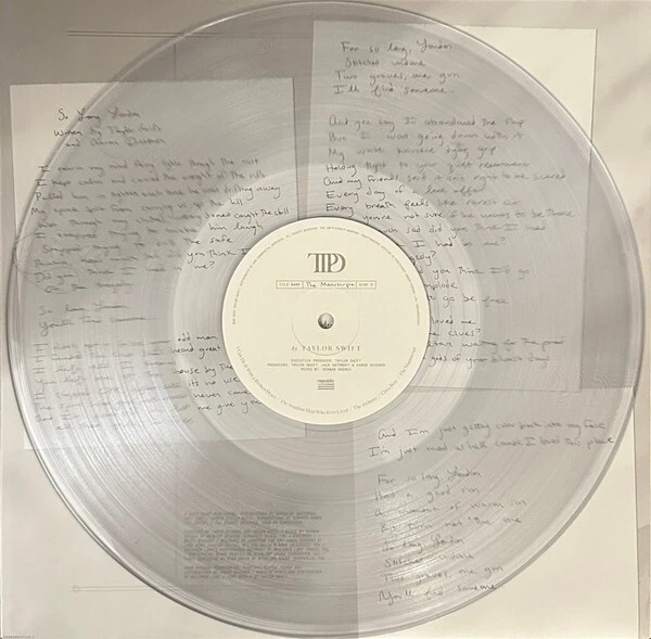 TAYLOR SWIFT THE Tortured Poets Department Ltd Phantom Clear Vinyl ...