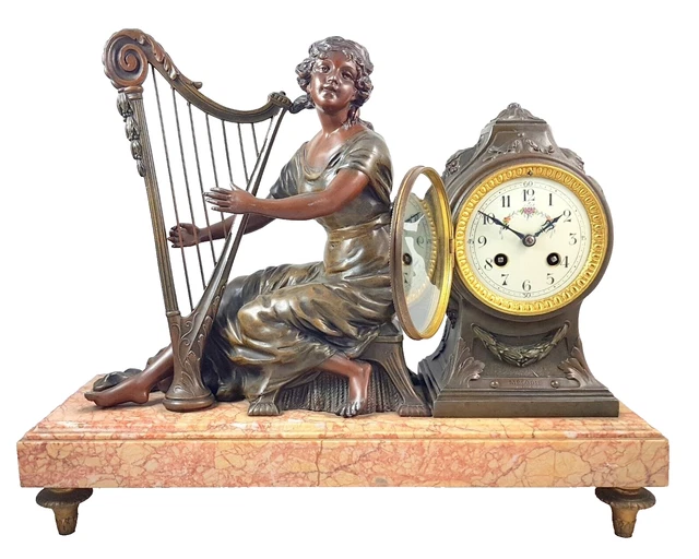 ANTICO OROLOGIO CAMINO Francese Candelabro Bronzo Marmo Modernismo ...