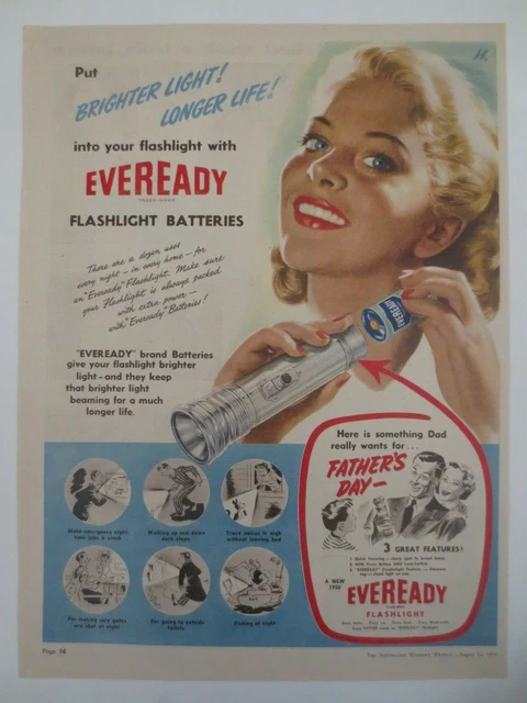 VINTAGE AUSTRALIAN ADVERTISING 1950 ad EVEREADY FLASHLIGHT TORCH ...
