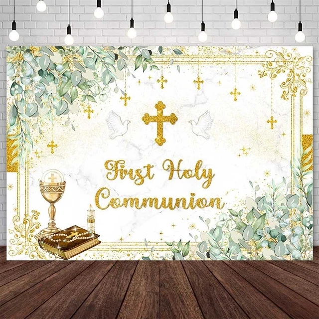 7X5FT GREENERY BAPTISM Backdrop First Holy Communion Christening Party ...