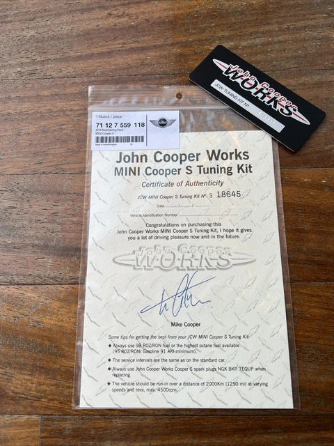 NUMBERED PLATE AND Certificate John Cooper Works Mini R52 R53 Jcw EUR ...