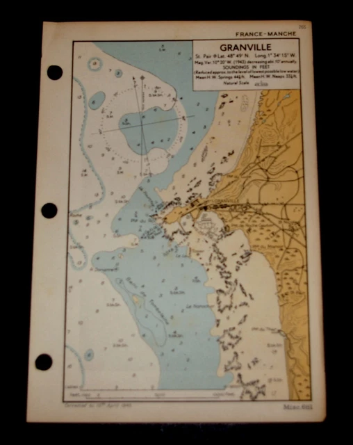 GRANVILLE, FRANCE D-DAY OVERLORD Planning WW2 Map 1943 cartography £4. ...