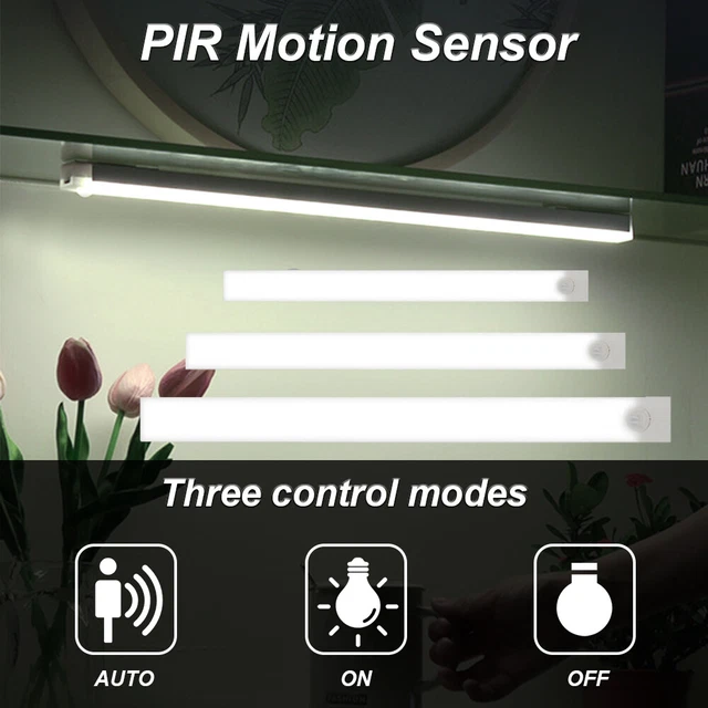USB RECHARGEABLE LED PIR Motion Sensor Light Strip Wireless Cabinet ...