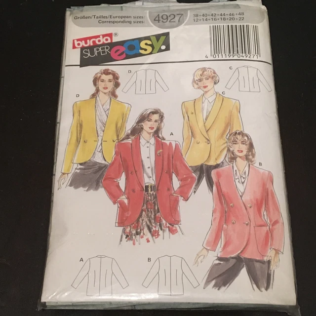 BURDA JACKET SUPER Easy Pattern 4927 CUT Size 12 (eur 38) £3.84 ...