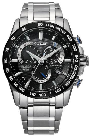 CITIZEN ECO-DRIVE PERPETUAL Chrono A-T Black Dial Mens Titanium Watch ...