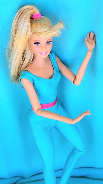 JOINTED BARBIE DOLL Blonde hair all in one blue outfit OOAK or play ...