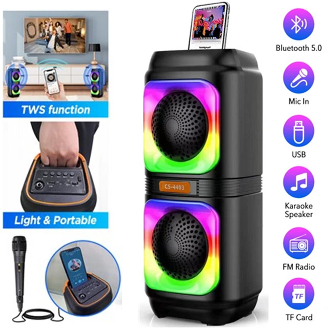 BLUETOOTH TWS SPEAKERS Karaoke Mic Wireless Subwoofer Outdoor Bass FM USB RGB £7.59 - PicClick UK
