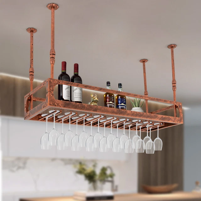 VINTAGE WINE BOTTLE Holder Ceiling Mounted Hanging Floating Shelf Wine ...