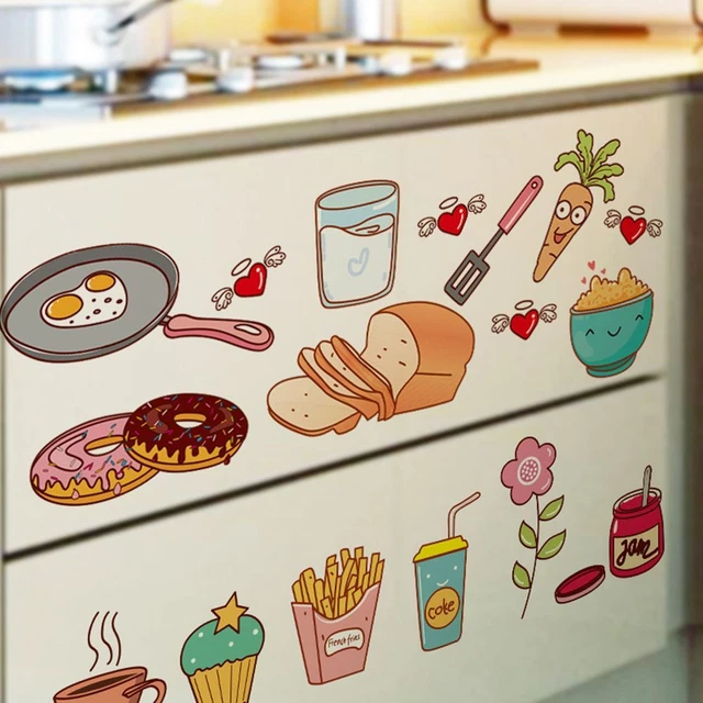 CARTOON FOOD STICKERS Lovely Fruit Decals Kitchen Wall Decor Cooking ...