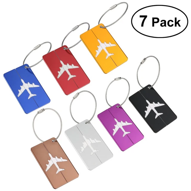 7 PCS ALUMINUM Airplane Pattern Luggage Tag Baggage Suitcase Name ID ...