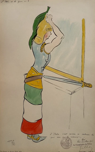 HARRY DE LEKA Dessin à l'aquarelle signée Caricature guerre 1914 - 1915 ...