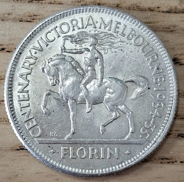 RARE AUSTRALIAN 1934-35 KGV Melbourne Centenary Sterling Silver Florin ...