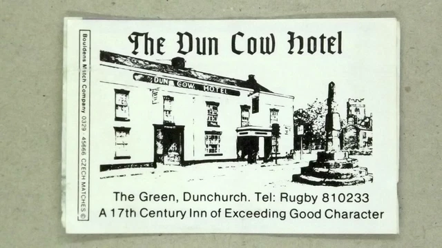 MATCHBOX LABEL PUB The Dun Cow Hotel Dunchurch Warwickshire Rugby MU499 ...