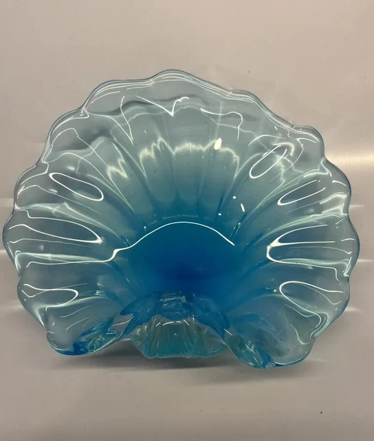 OPALESCENT BLUE ITALIAN Glass Shell Bowl Cenedese Murano Vetri 1970 ...