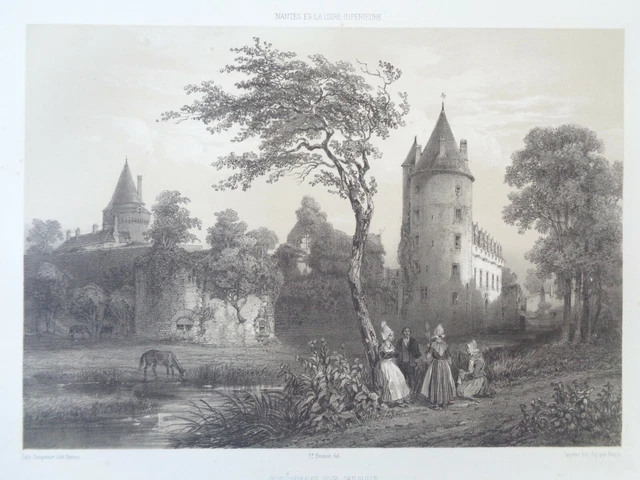 CASTLE OF BLAIN View Felix Benoist Lithography Large Engraving Antique ...