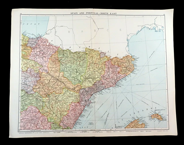MAP OF SPAIN Portugal Barcelona Saragossa Tarragon Post WW1 Antique ...