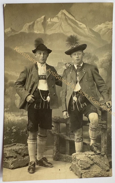 ORIG. FOTO AK Bayern Männer Tracht Lederhose um 1910 Berchtesgaden ...