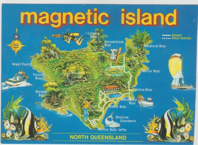 TOURIST MAP MAGNETIC Island Qld Peer Postcard $8.95 - PicClick AU