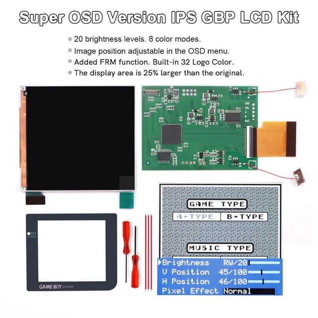 OSD MENU RETRO Pixel IPS Logo Discoloration LCD Screen Kit+Pre-cut ...